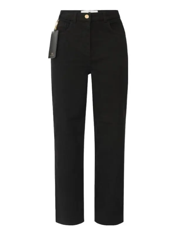 Elisabetta Franchi Five-pocket Cotton-blend Jeans With Logo Detail - Black