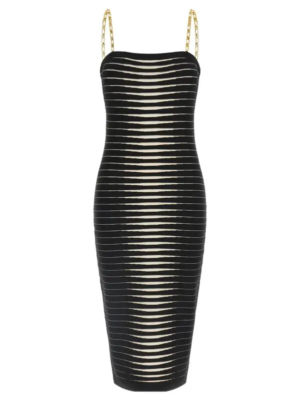 Elisabetta Franchi Striped Degrade Dress With Chain Straps - Black