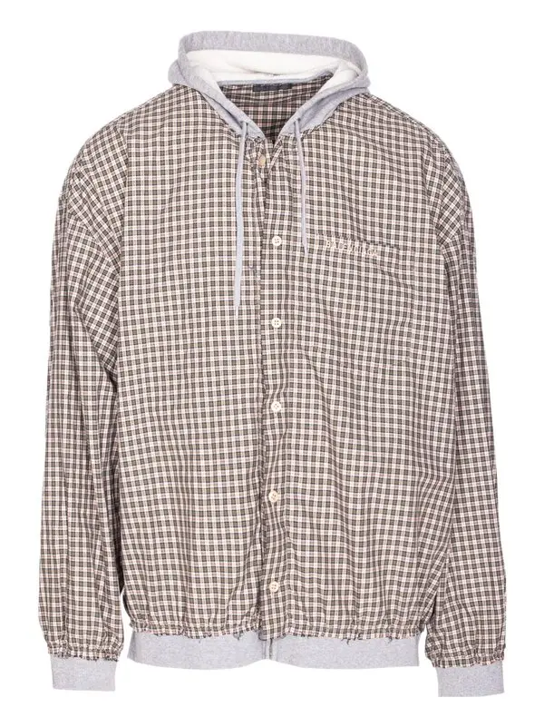 Balenciaga Checked Hooded Shirt - Beigeblack