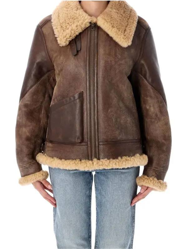 Ralph Lauren Trim-shearling Leather Jacket - Brown