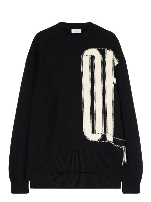 Off-White Intarsia Crew Neck Sweater - Black-ivory