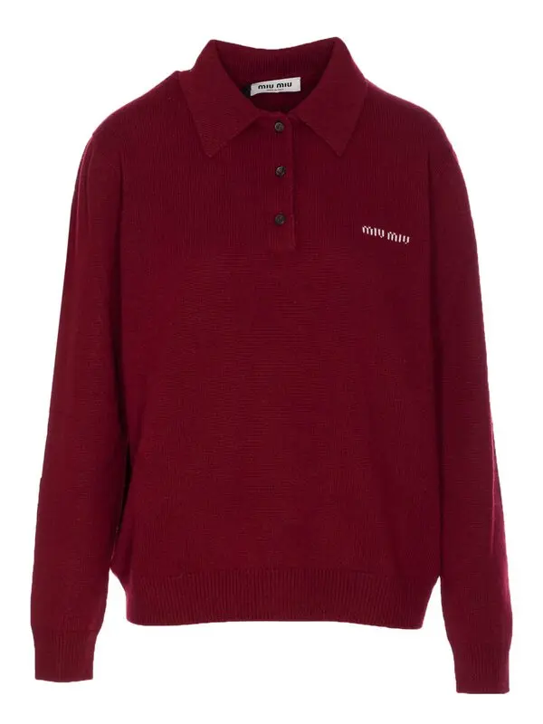 Miu Miu Long-sleeved Knitted Polo Shirt - Red