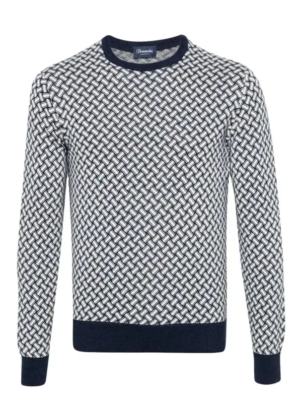 DRUMOHR Crew Neck Intarsia Knit Jumper - Gray