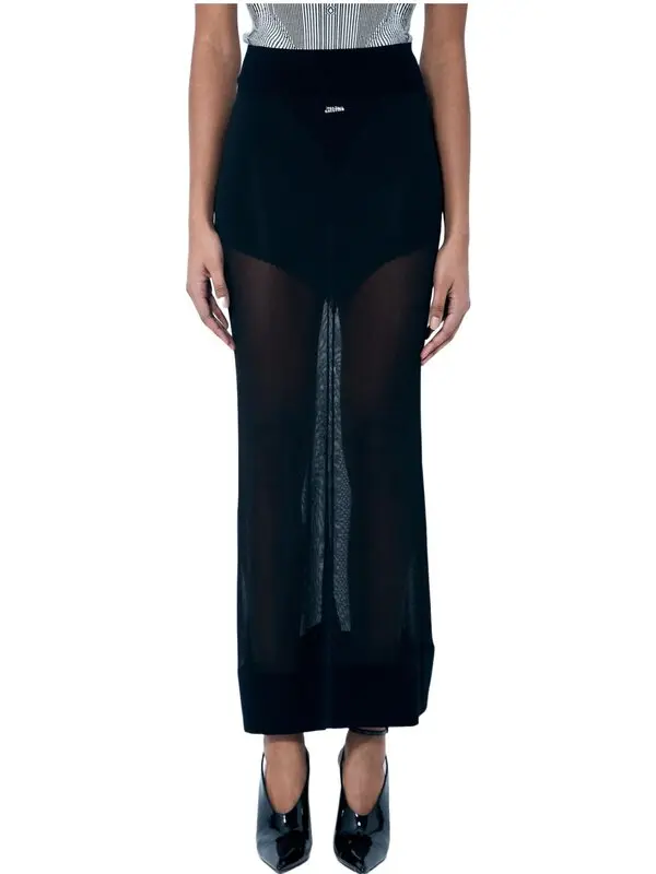 JEAN PAUL GAULTIER Logo Knitted Translucent Maxi Skirt - Black