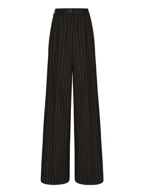 Dolce & Gabbana High-waist Pinstriped Wide-leg Trousers - Black