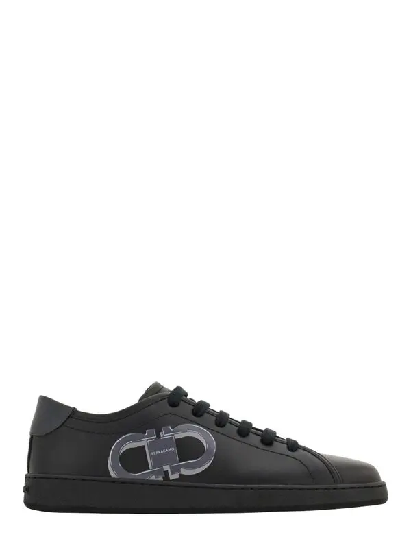 FERRAGAMO Double Gancini Lace-up Sneakers - Black