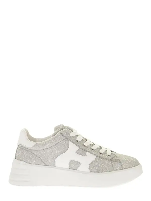 Hogan Silver Glitter Lace-up Sneakers With Platform Sole - White