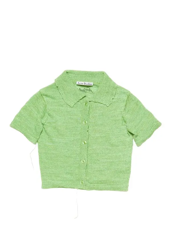 Acne Studios Knitted Cropped Cardigan With Lapel Neck - Bright Green
