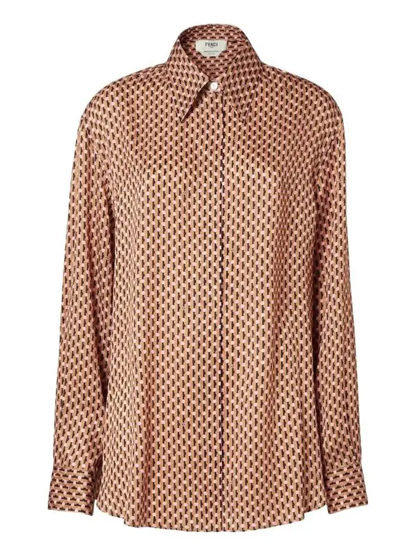 Fendi Geometric Print Long Sleeve Shirt - Pink