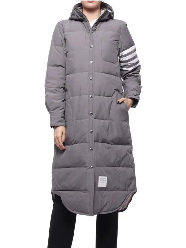 Thom Browne 4 Bar Striped Padded Long Coat - Medium Gray