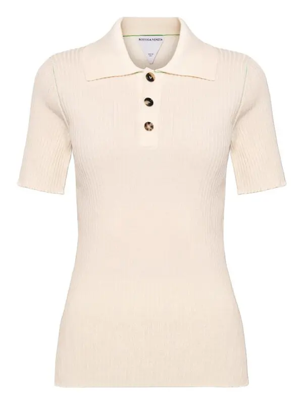 Bottega Veneta Ribbed Short Sleeve Polo Shirt - White