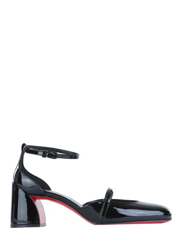 CHRISTIAN LOUBOUTIN Patent Leather Ankle-strap Block Heel Pumps - Black