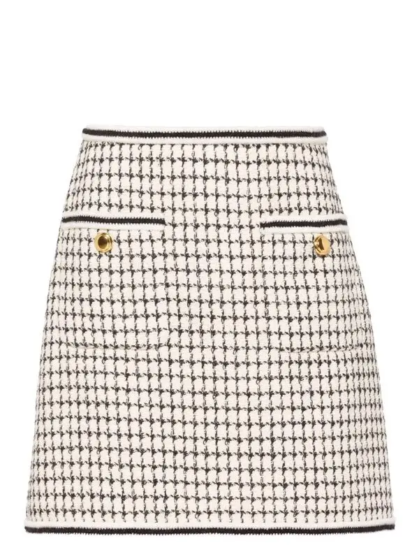 Miu Miu Checked Tweed Trumpet Skirt - White