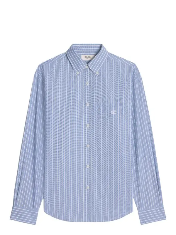 Celine Striped Cambridge Shirt In Chambray Cotton - Blue