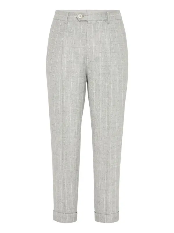 Brunello Cucinelli Pinstriped Linen-blend Trousers - White