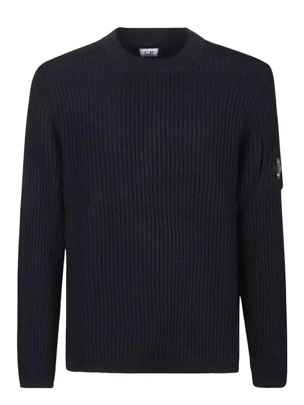 C.P. COMPANY Ribbed Crew Neck Knitwear - Navy