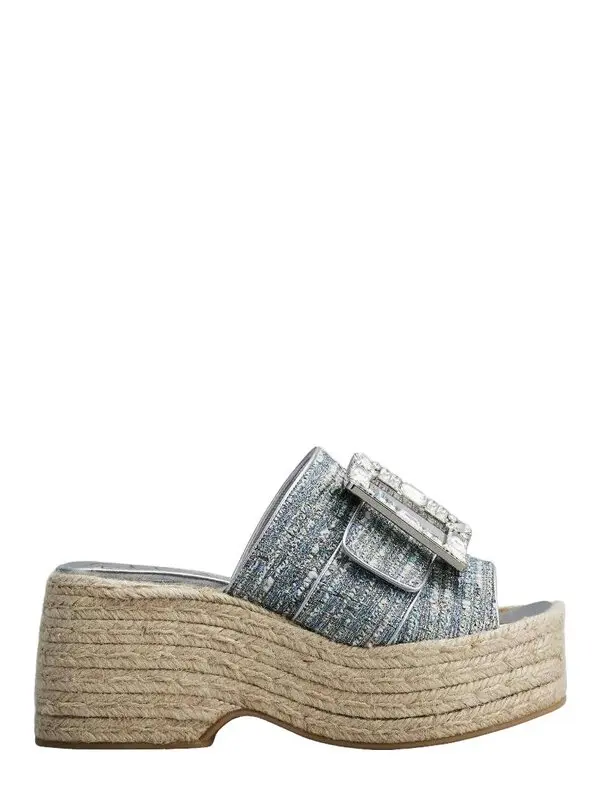 ROGER VIVIER Embellished Fabric Platform Mules - Nude