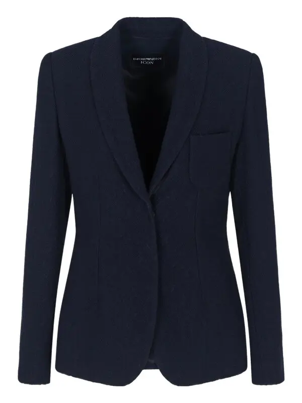 Emporio Armani Single-breasted Blazer With Herringbone Pattern - Dark Blue