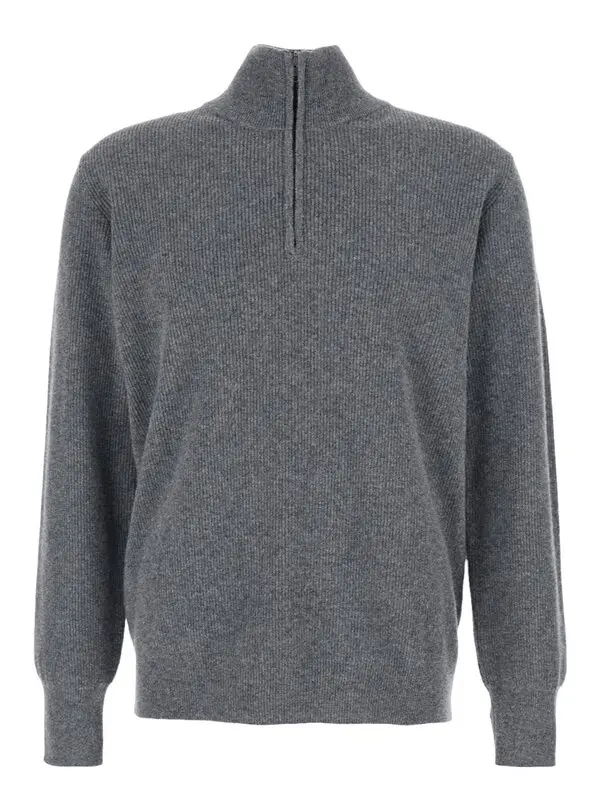 ROBERTO COLLINA Ribbed Half-zip Knitwear - Gray