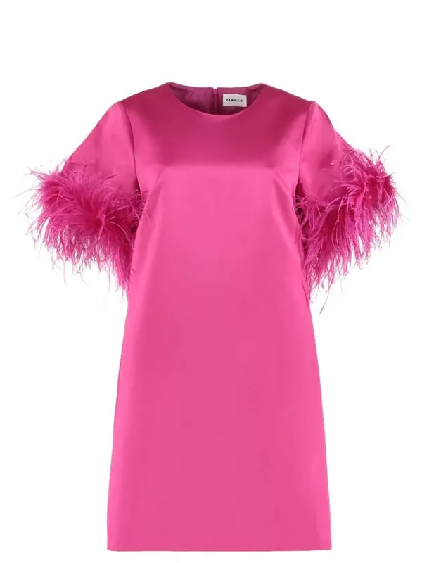 P.a.r.o.s.h Feather-trimmed Satin Dress - Pink