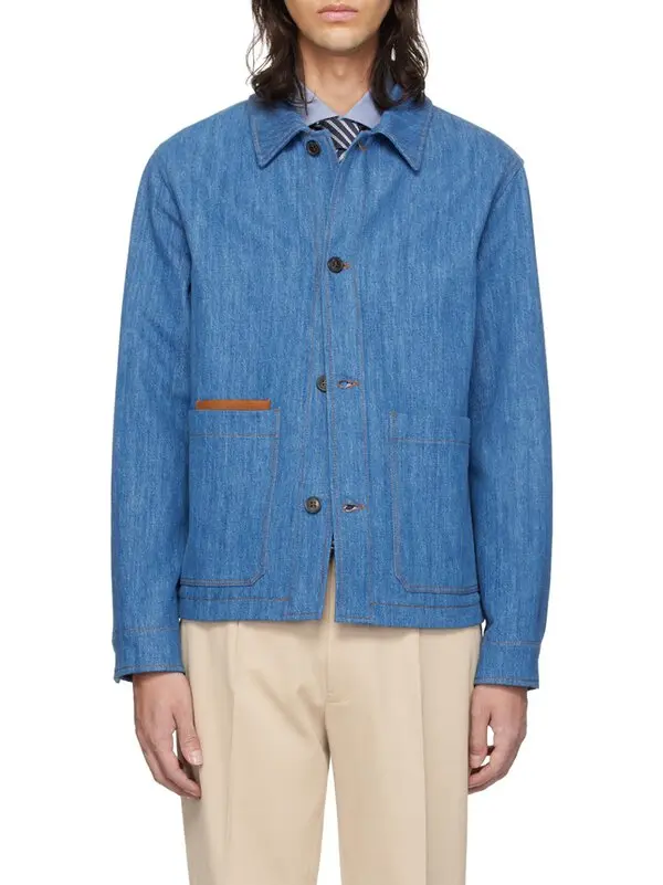 Zegna Button Denim Jacket - Blue