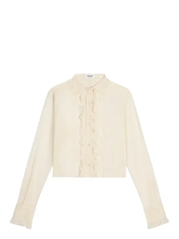 Celine Romy Cropped Shirt In Lace And Cotton - White