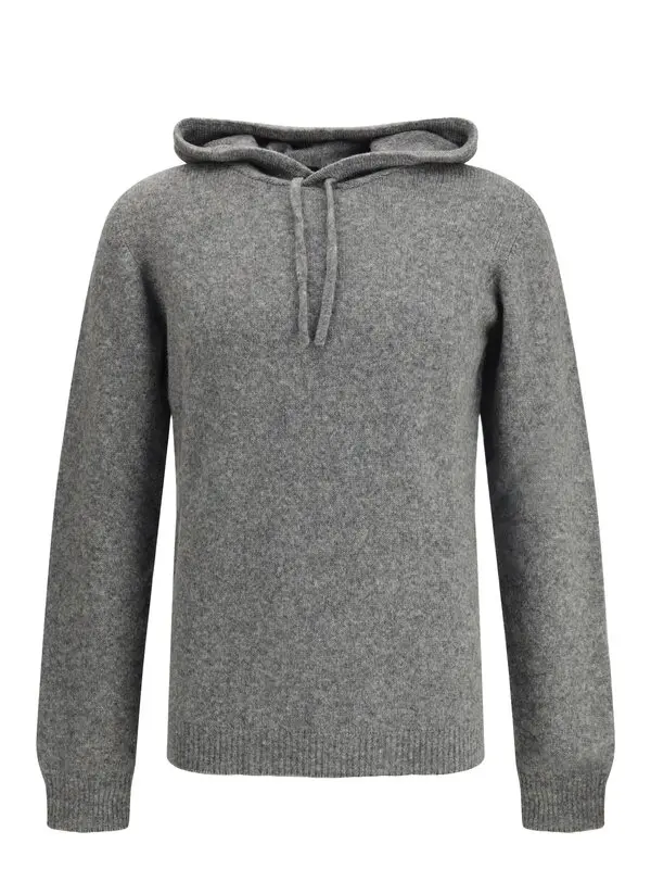 ROBERTO COLLINA Hooded Wool Sweater With Drawstring And Rib Knit Trim - Gray