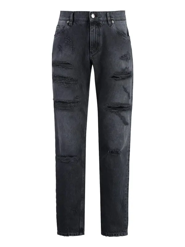 Dolce & Gabbana Straight Leg Distressed Jeans - Black