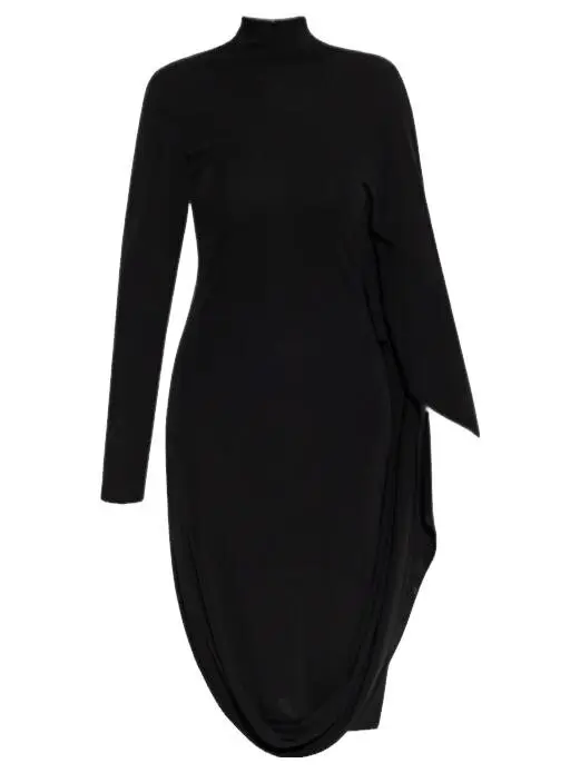 Stella McCartney High Neck Long Sleeve Draped Dress - Black