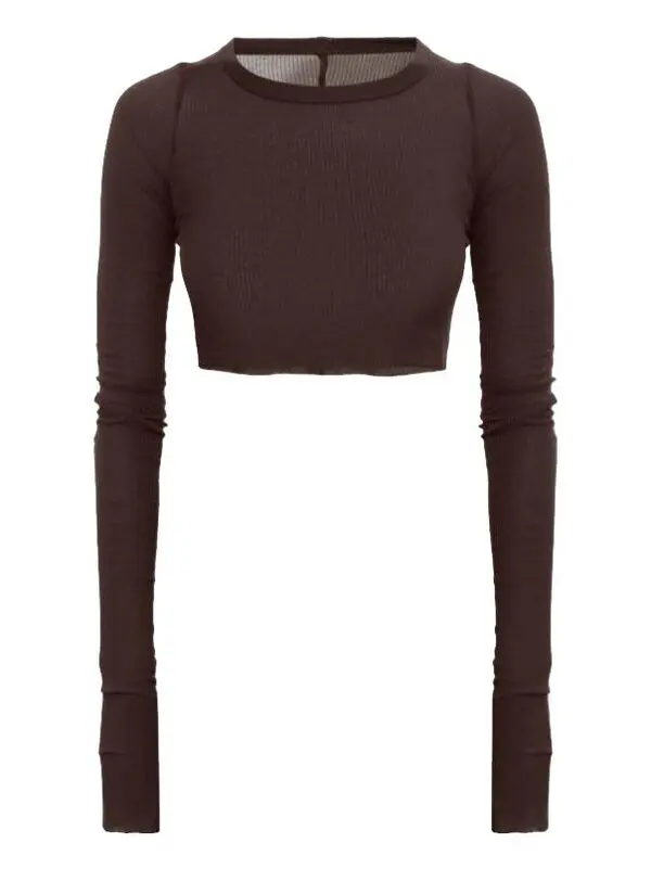Rick Owens Ribbed Crewneck Cropped Long Sleeve Top - Black