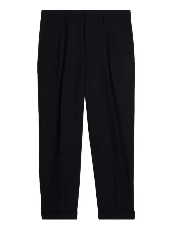 Ami Pleated Turn-up Brim Trousers - Black