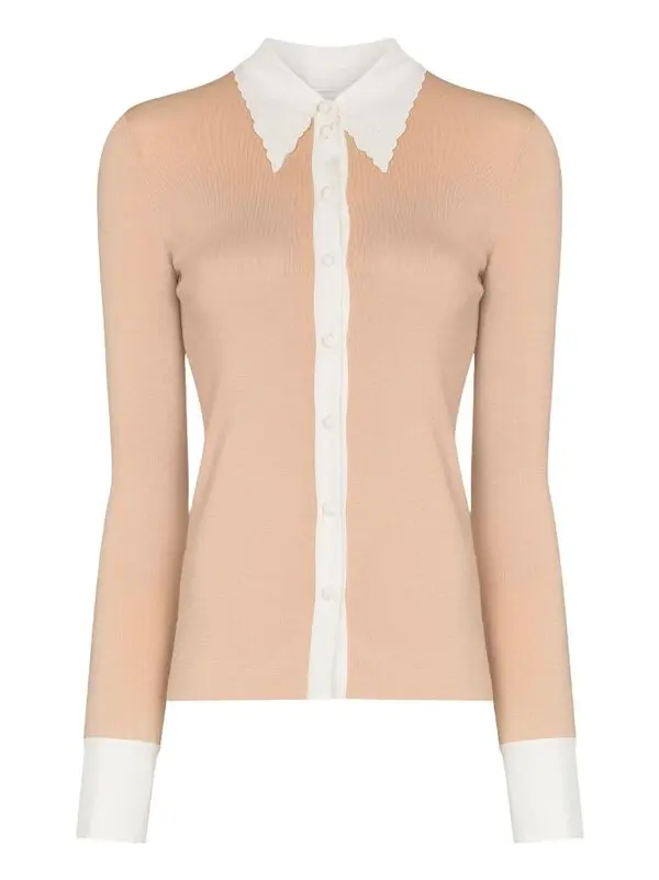 Chloé Scallop-collar Long-sleeve Cardigan - Nude