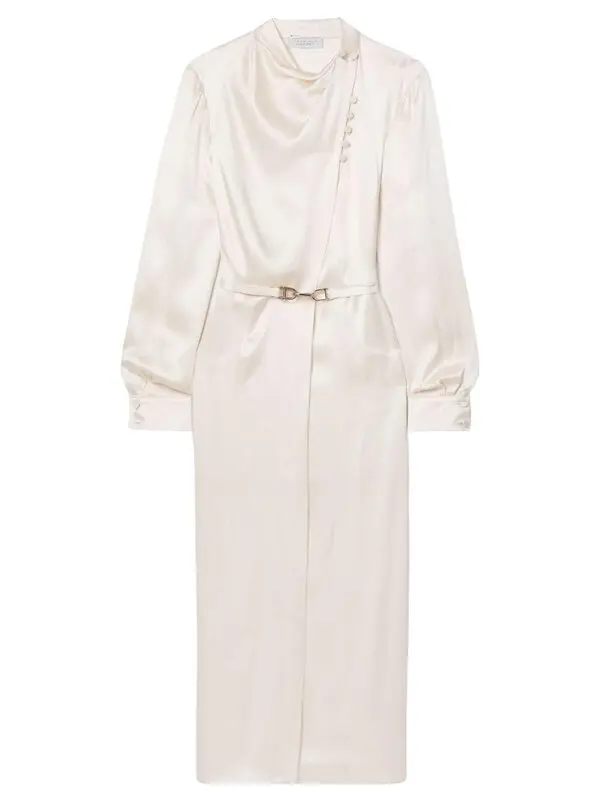 Gabriela Hearst Pendant Dress With Draped Collar And Buckled Straps - Ivory