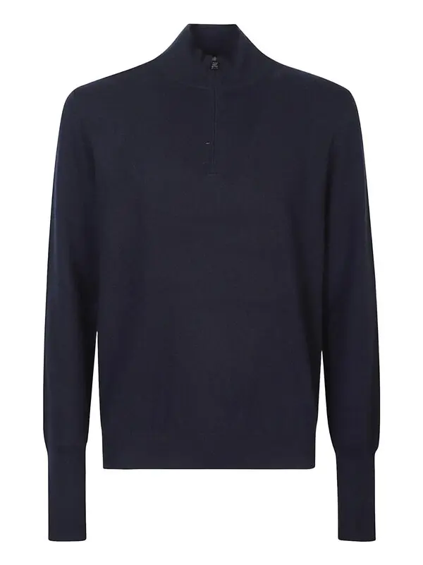 BALLANTYNE Half-zip Cashmere Polo Shirt - Navy