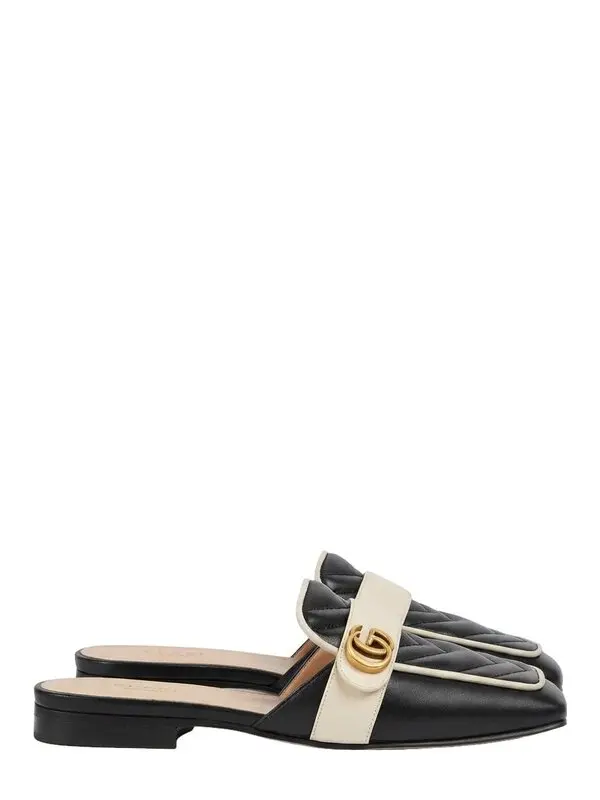 Gucci Logo Plaque Quilted Mules - Black