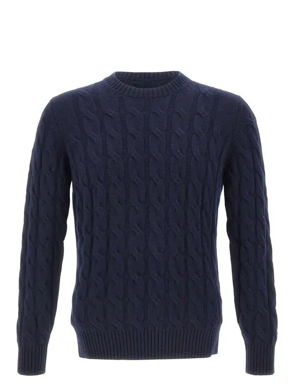 KANGRA Cable Knit Crew Neck Sweater - Black