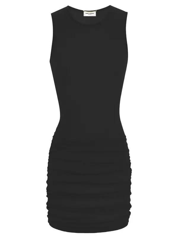 Saint Laurent Crewneck Ruched Mini Dress - Black