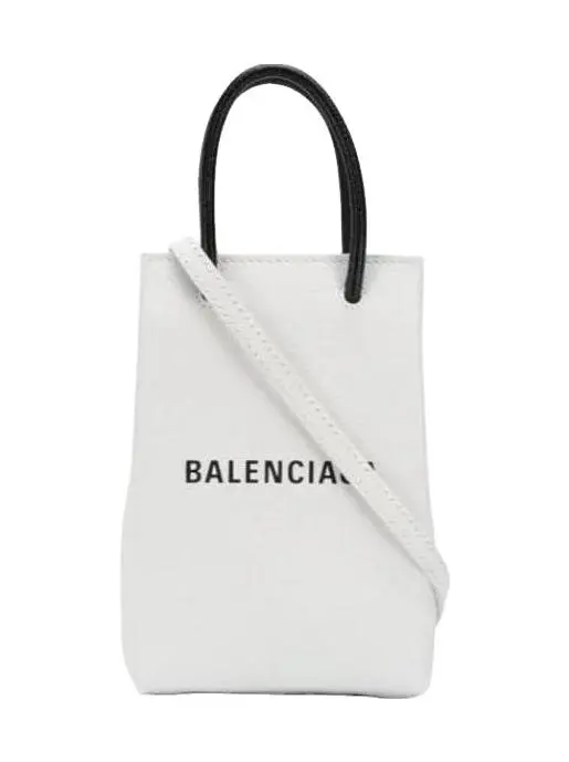Balenciaga Shopping Phone Holder Tote Bag - White