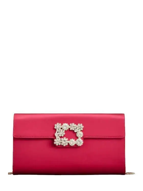ROGER VIVIER Efflorescence Satin Clutch With Crystal Buckle - Pink