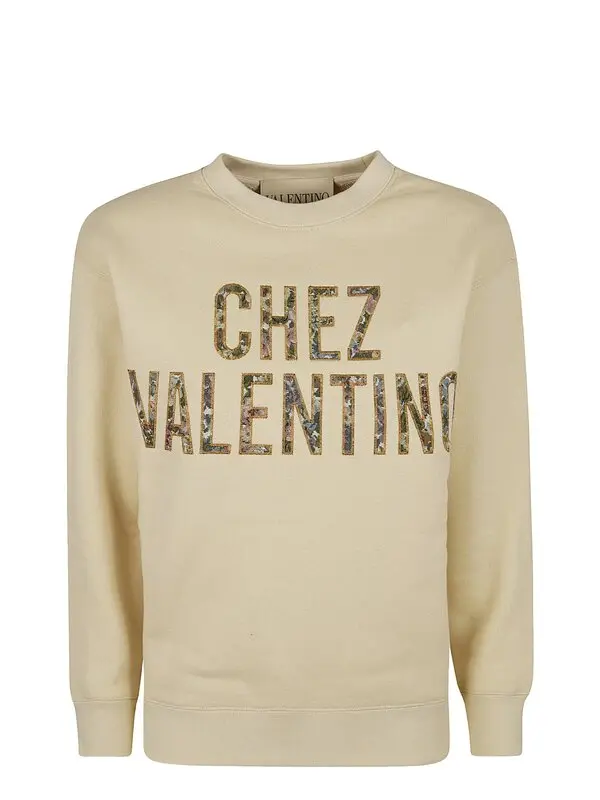 Valentino Garavani Crewneck Sweatshirt With Embroidered Logo - Nude