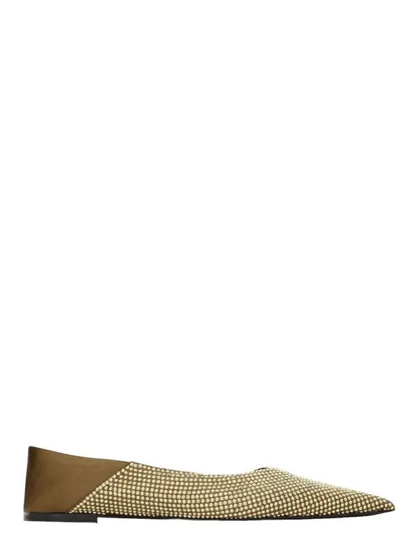 Saint Laurent Nour Pointed Toe Slippers - Khaki And Starlight Gold