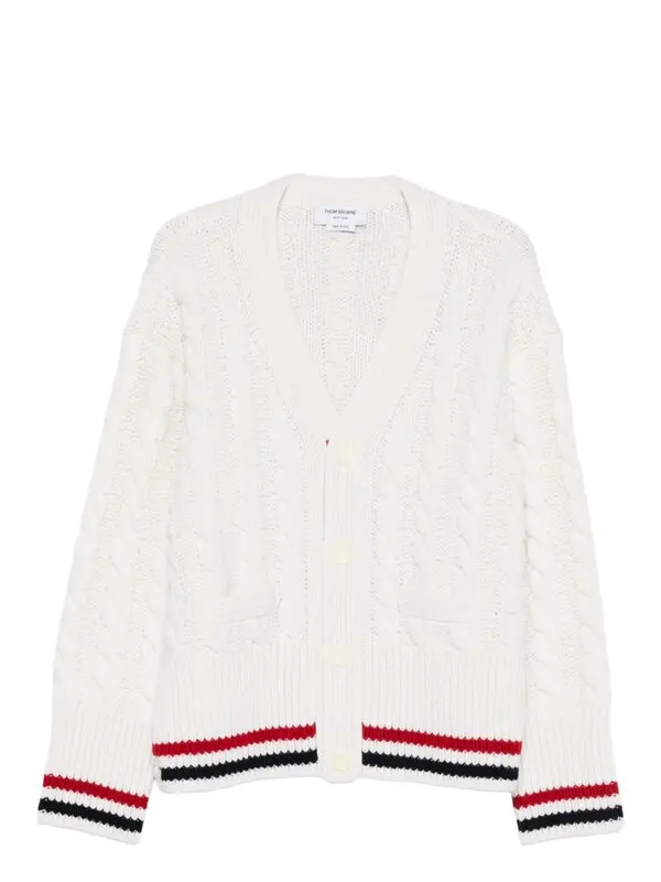 Thom Browne V-neck Long-sleeved Knitted Sweater - White