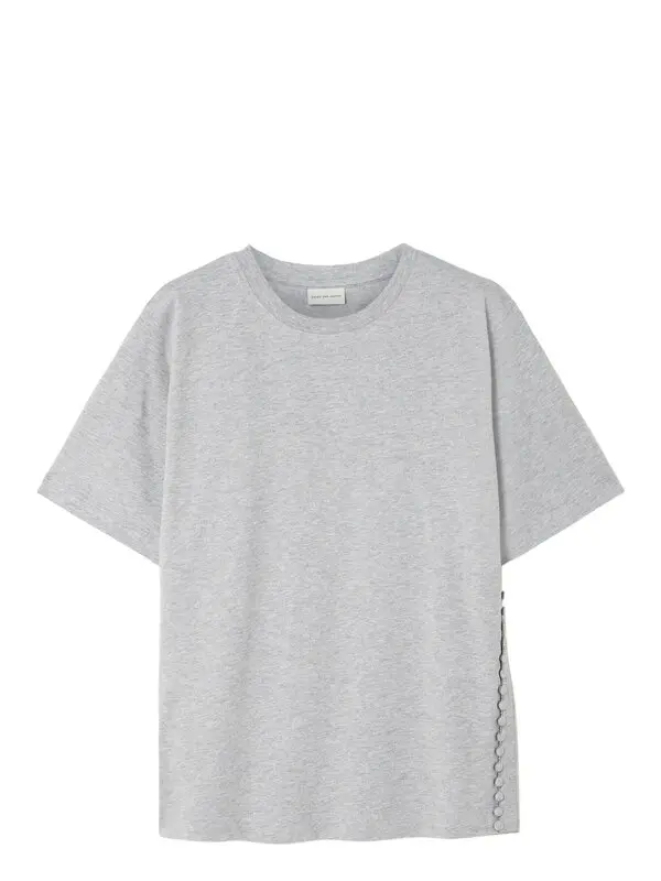 Dries Van Noten Button-embellished Cotton T-shirt - Light Gray