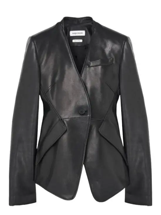 Alexander McQueen Peplum Tailored Leather Jacket - Black