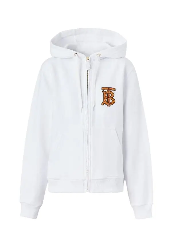Burberry Tiger Tb Monogram Motif Zip-up Hoodie - White