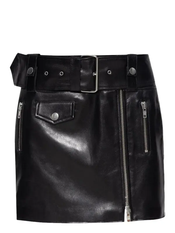 STAND STUDIO Biker-style Belted Leather Skirt - Black