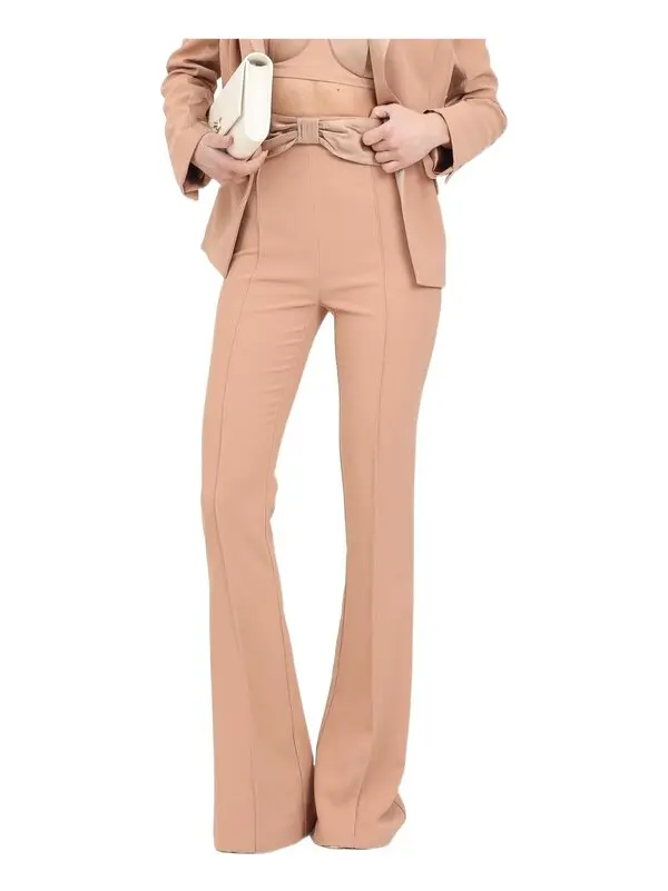 Elisabetta Franchi Satin Bow Crêpe Trousers - Nude