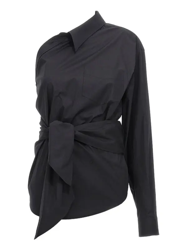 Moschino Asymmetric One-shoulder Shirt With Knotted Waist - Black