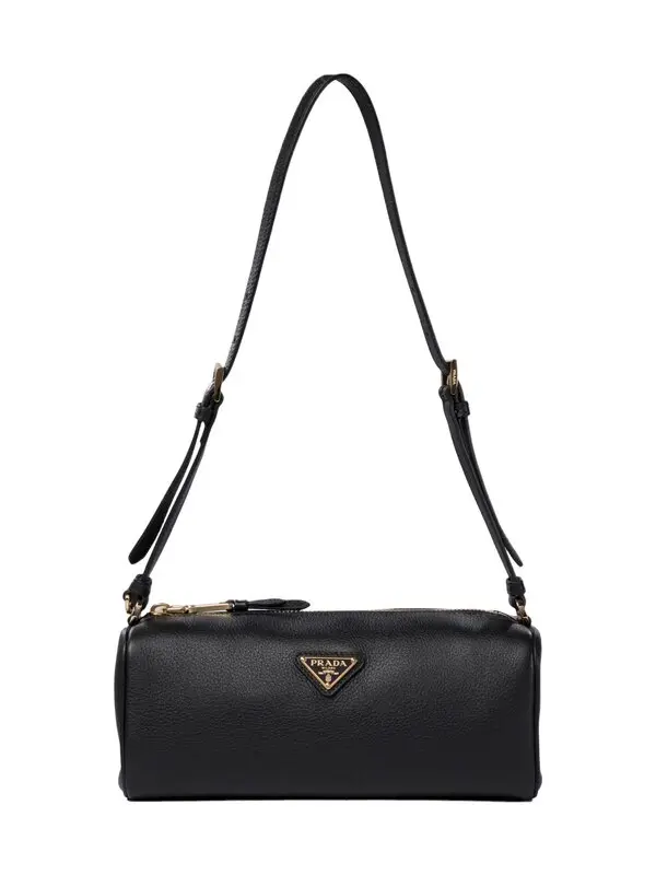 Prada Logo Plaque Zipped Shoulder Bag - Black