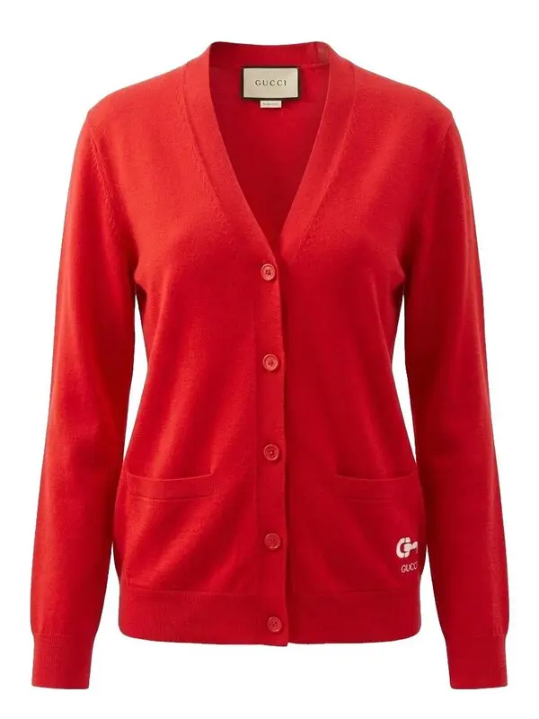 Gucci Blended Knitted V-neck Cardigan - Red